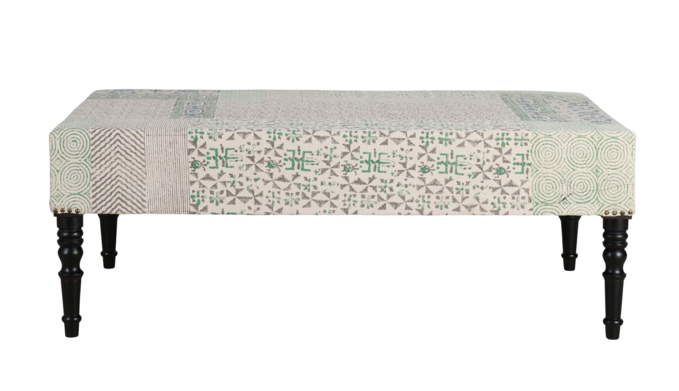 Naksha Zola Ottoman | Green & grey | Block & Chisel