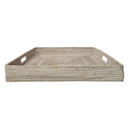 Square Whitewash Rattan Tray | Block & Chisel